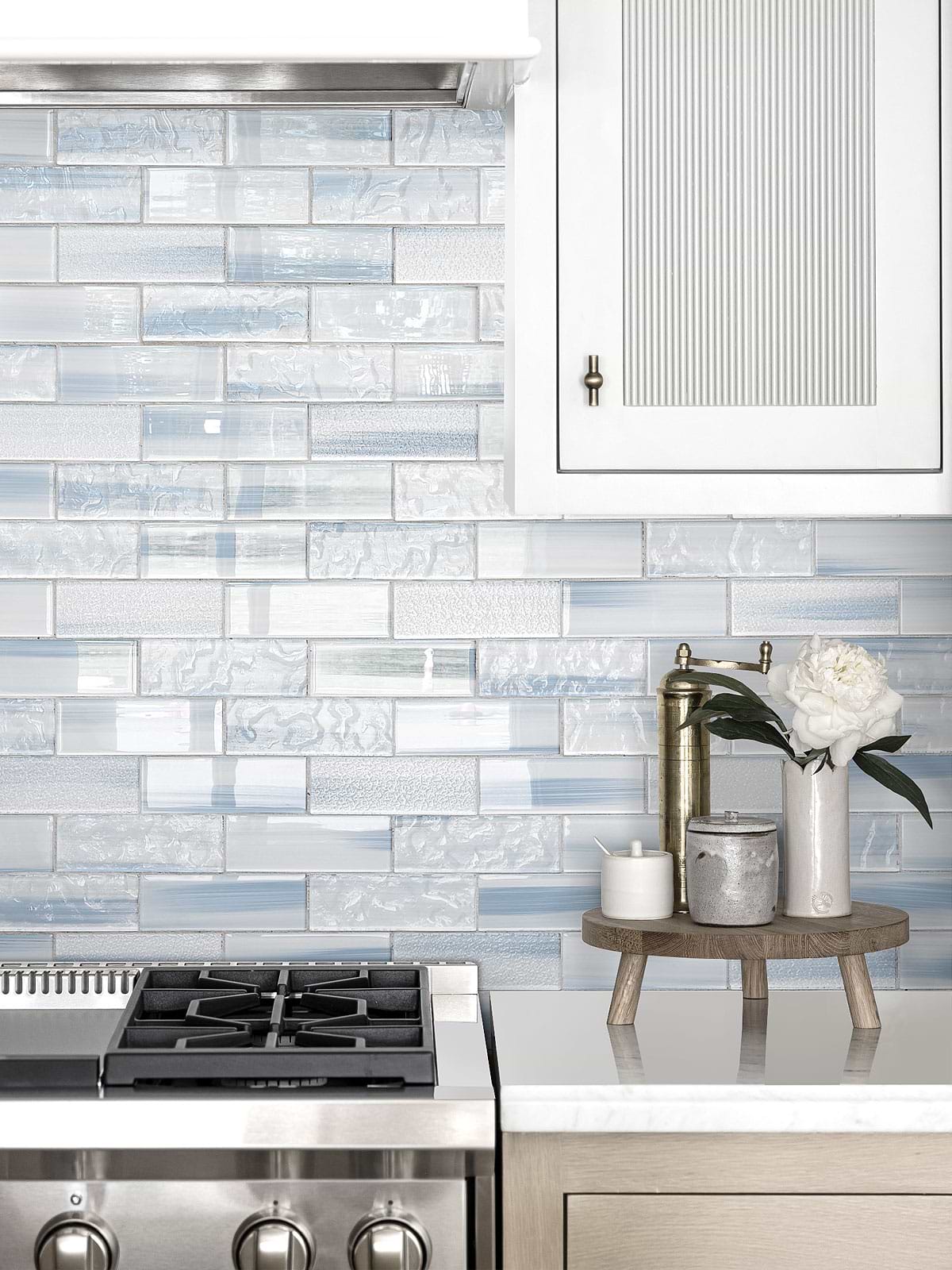 Blue Textured Glass Subway Tile Hand Painted - BA5507