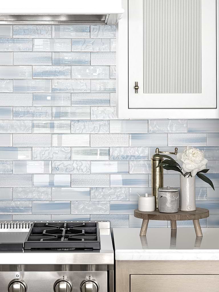 Blue Textured Glass Subway Tile Hand Painted - BA5507