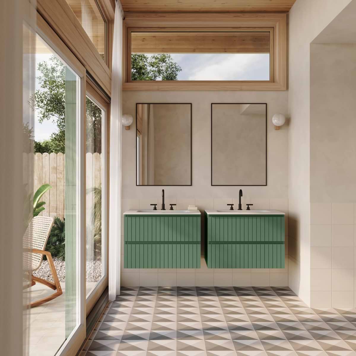 Adeline Forest Green 24" Single Vanity with Integrated Solid Surface ...