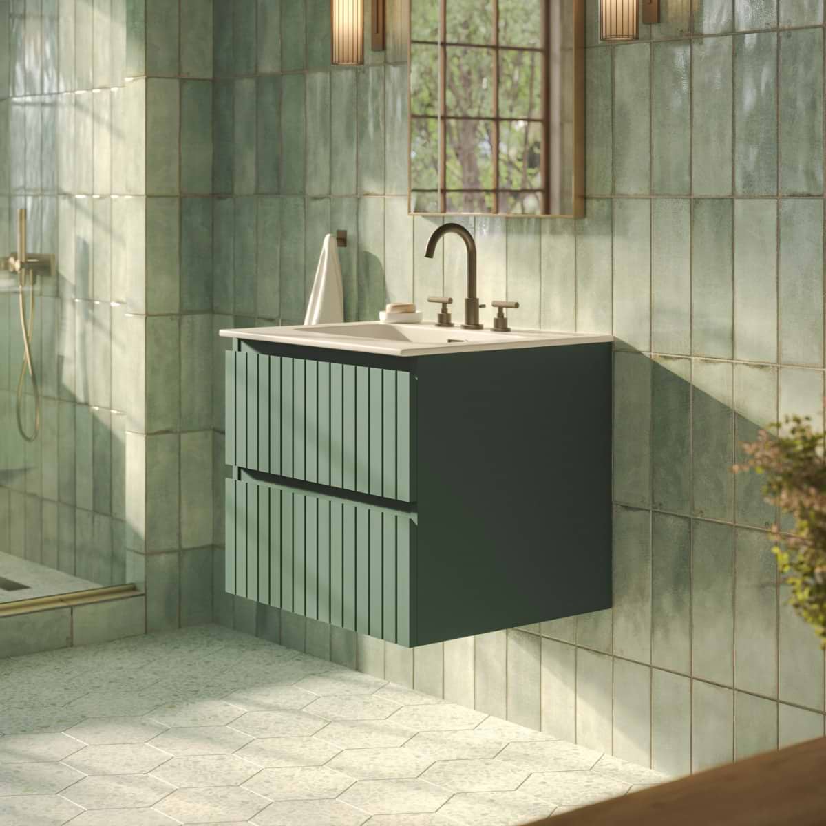 Sample-Adeline Forest Green Vanity | SohoStudioCorp.com