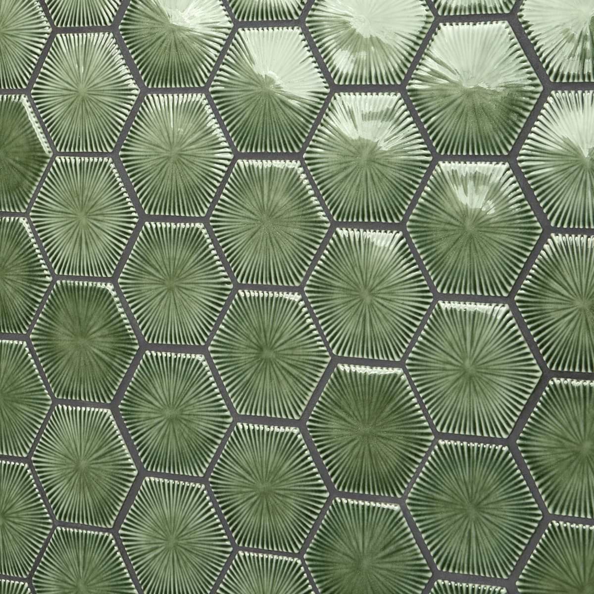 Shop Baroque Glass Fern Green 3" Burst Polished Mosaic | SohoStudioCorp.com