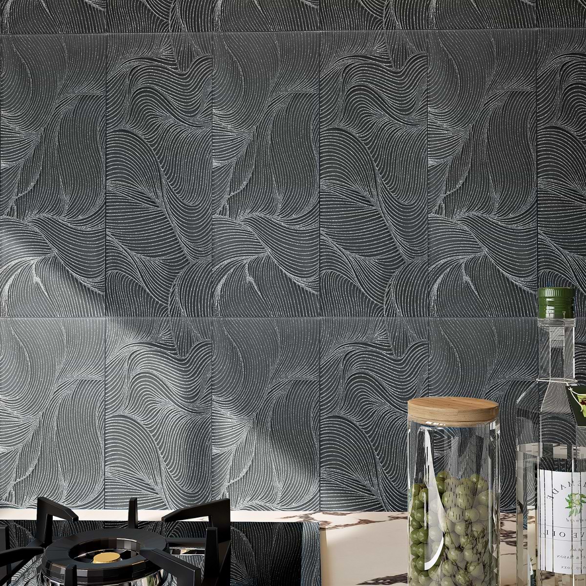 Shop Araminta Waves Midnight 6x16 Frosted Glass at sohostudiocorp.com