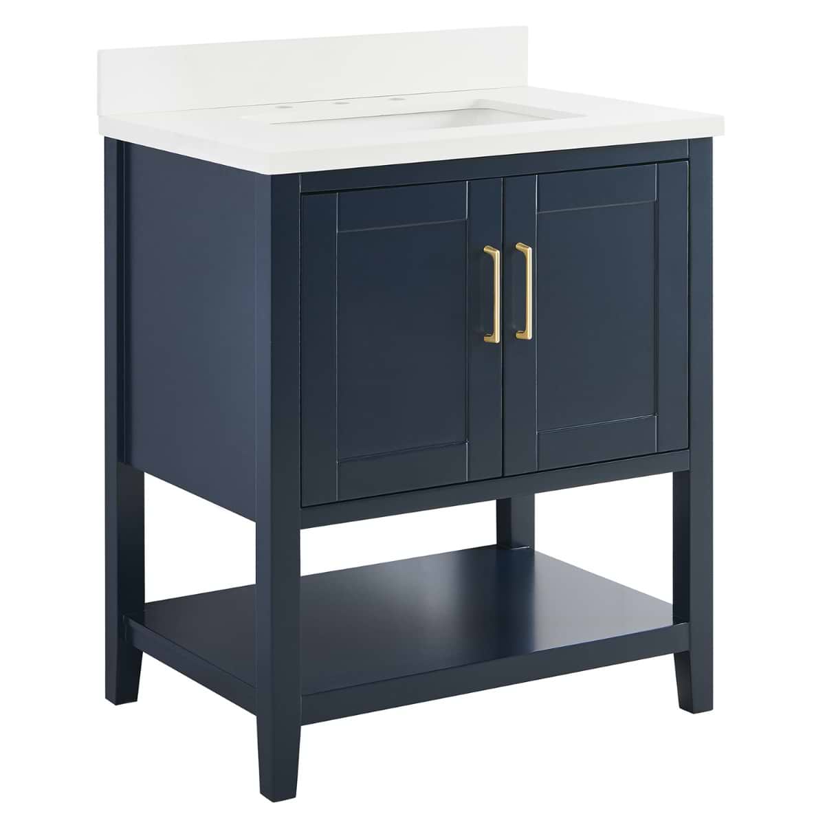 KIT - Sheraton 30" Navy Vanity with Pure White Quartz Top and Ceramic ...