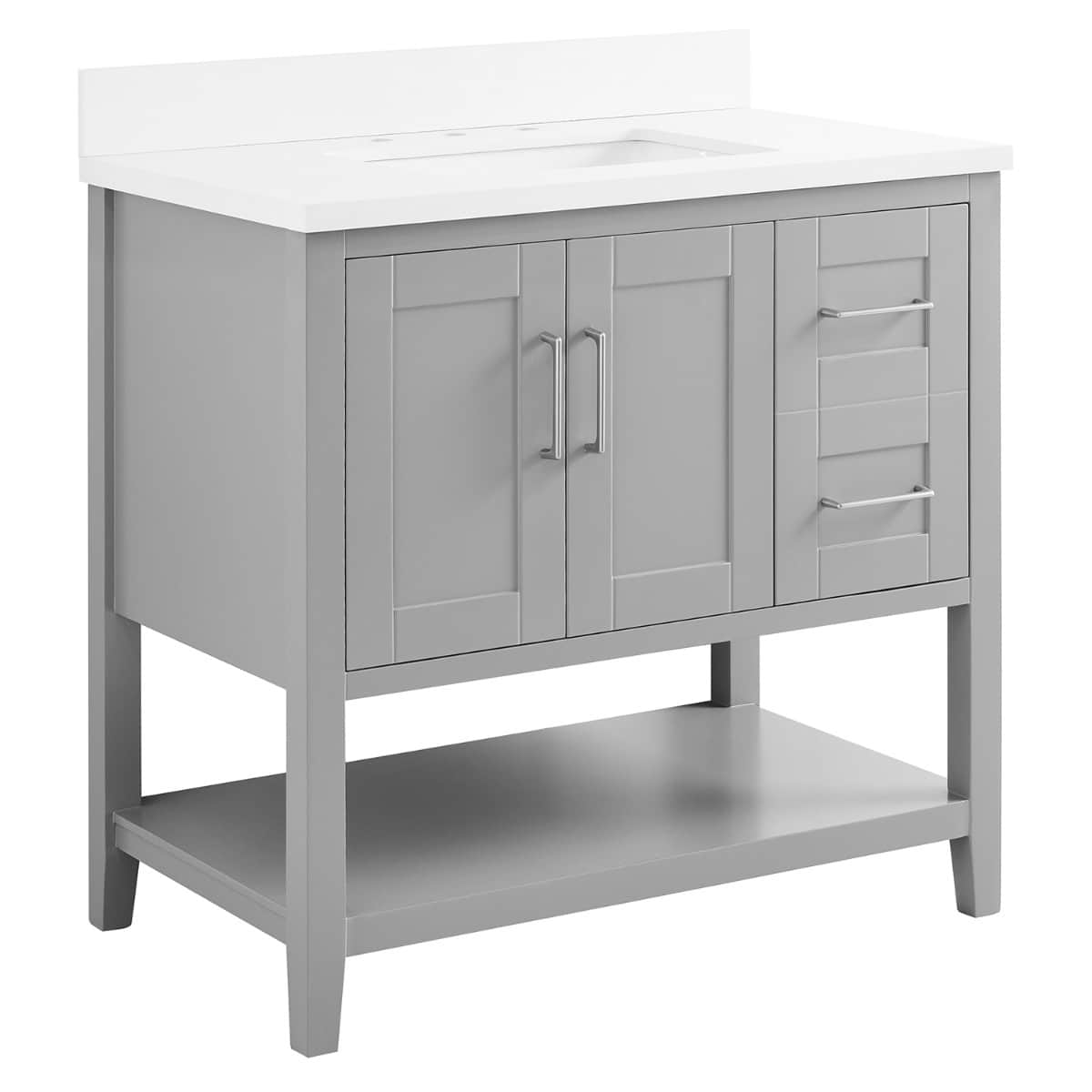 KIT - Sheraton 36" Gray Vanity with Pure White Quartz Top and Ceramic ...