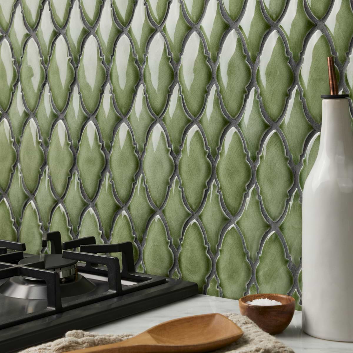 Shop Close Out - Baroque Glass Ornate Fern Green Crackled Glass ...
