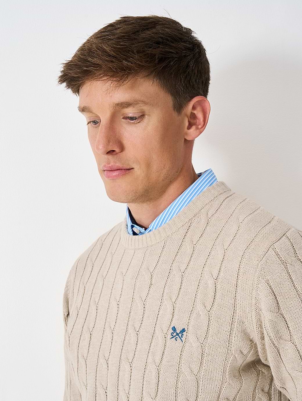 Crew Clothing Men's Oarsman Cable Crew Light Taupe Marl