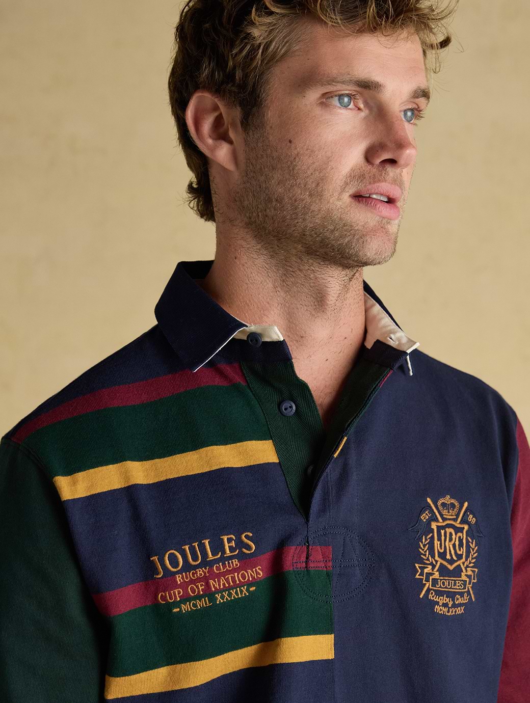Joules Men's Hotch Potch Embellished Rugby Shirt Navy/Port
