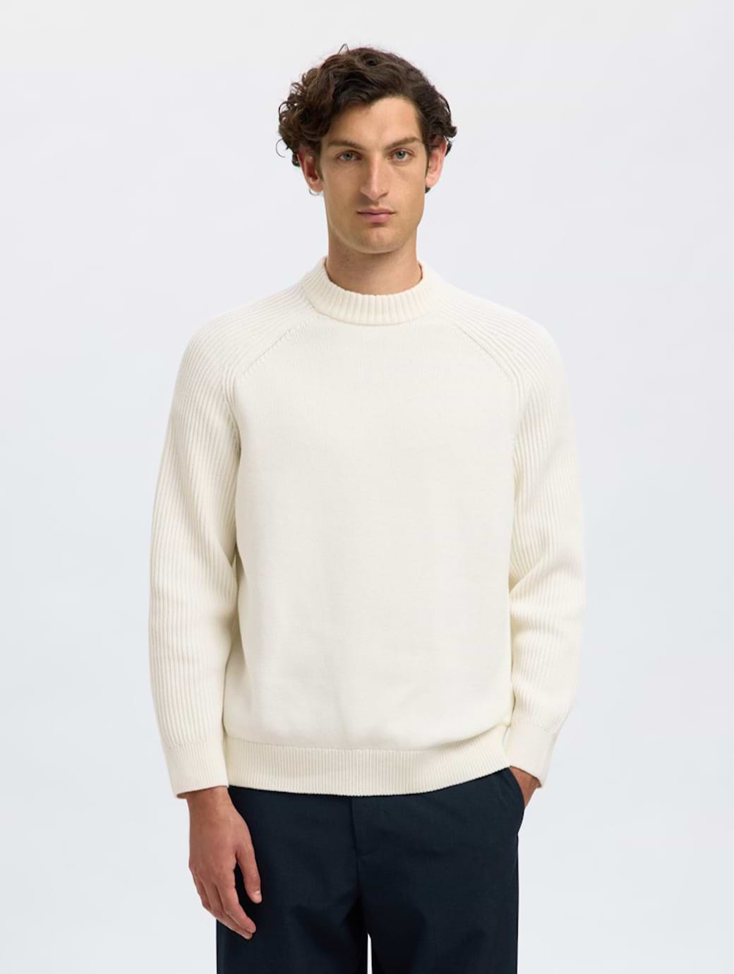 Selected Homme Dereck Long Sleeve Relaxed Fit Rib Mock Neck Knit Egret