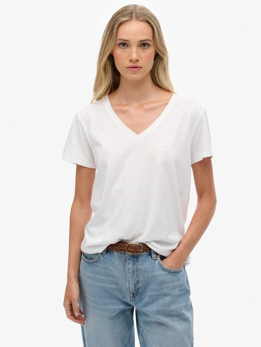 Superdry Women's Studios Slub Embroidered Vee Tee