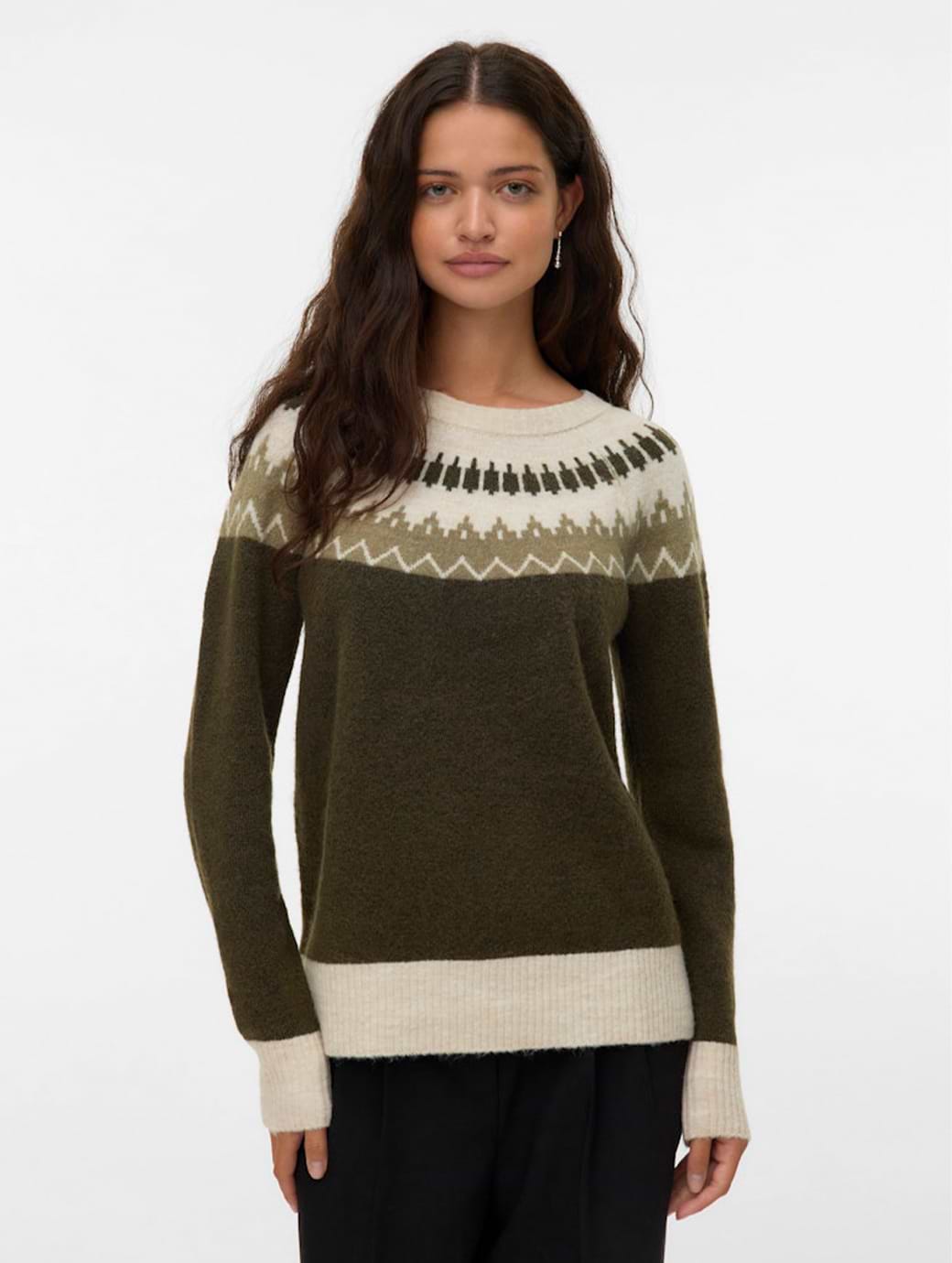 Vero Moda Women's Simone Long Sleeve Nordic Boo Pullover Grape Leaf With Mermaid/Birch Detail