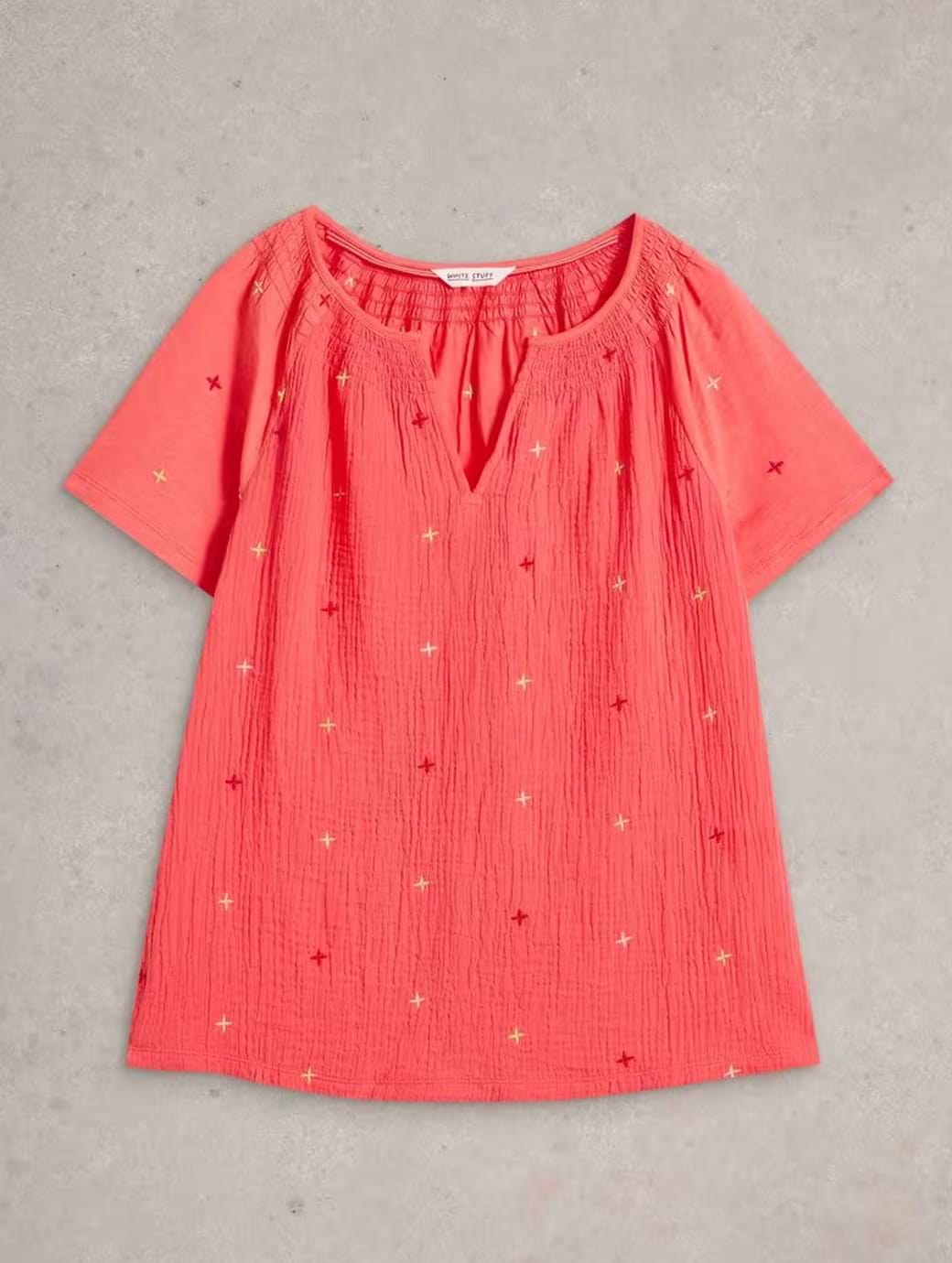 White Stuff Women's Luella Embroidered Top Coral Multi