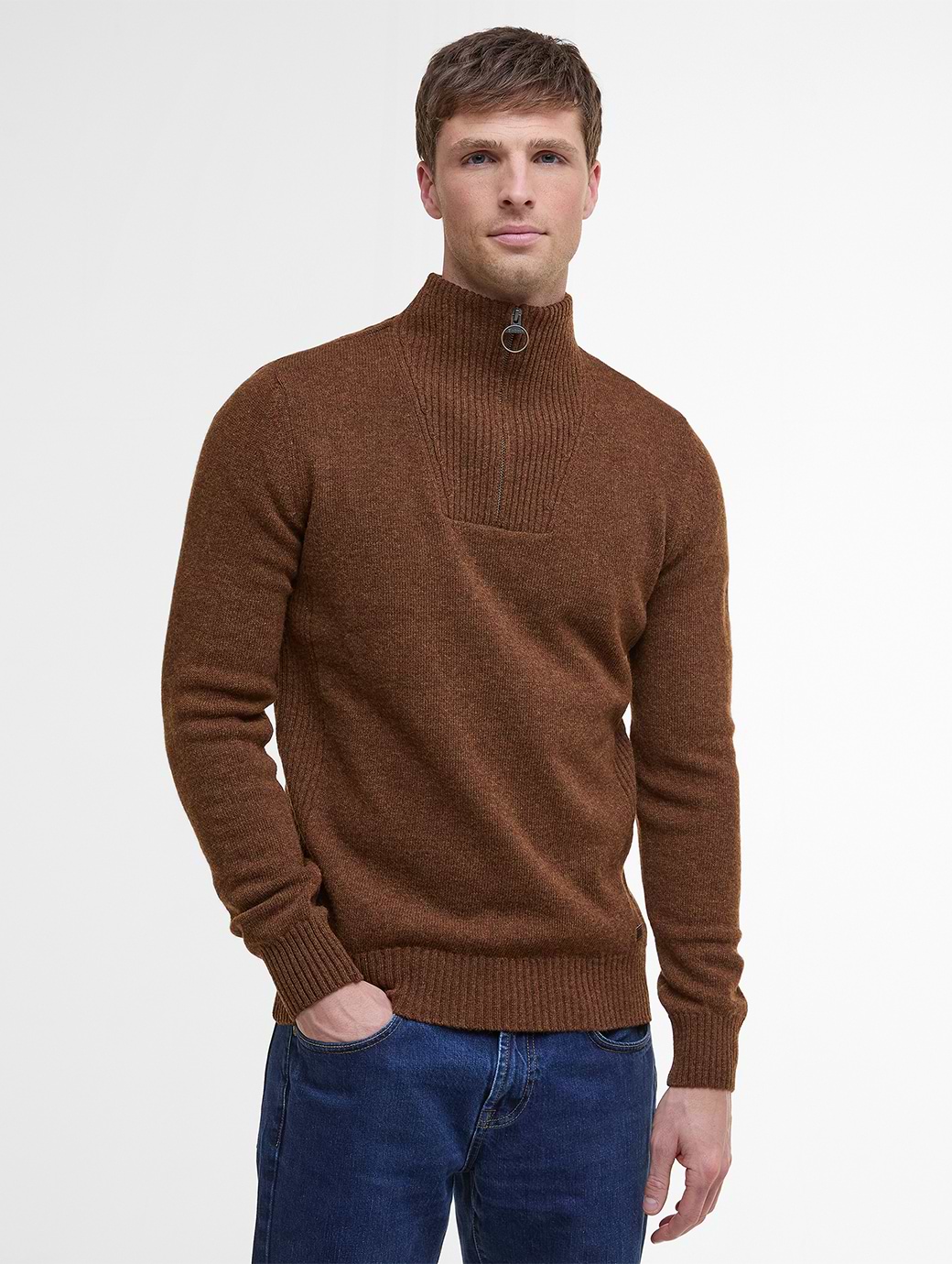 Barbour | Men's Nelson Essential Half Zip Jumper Dark Sand