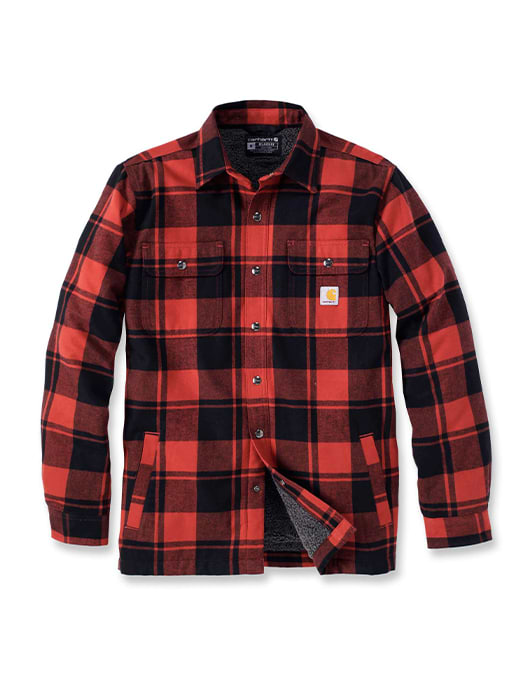 Carhartt Relaxed Fit Heavyweight Flannel Sherpa-Lined Shirt Jacket Red ...