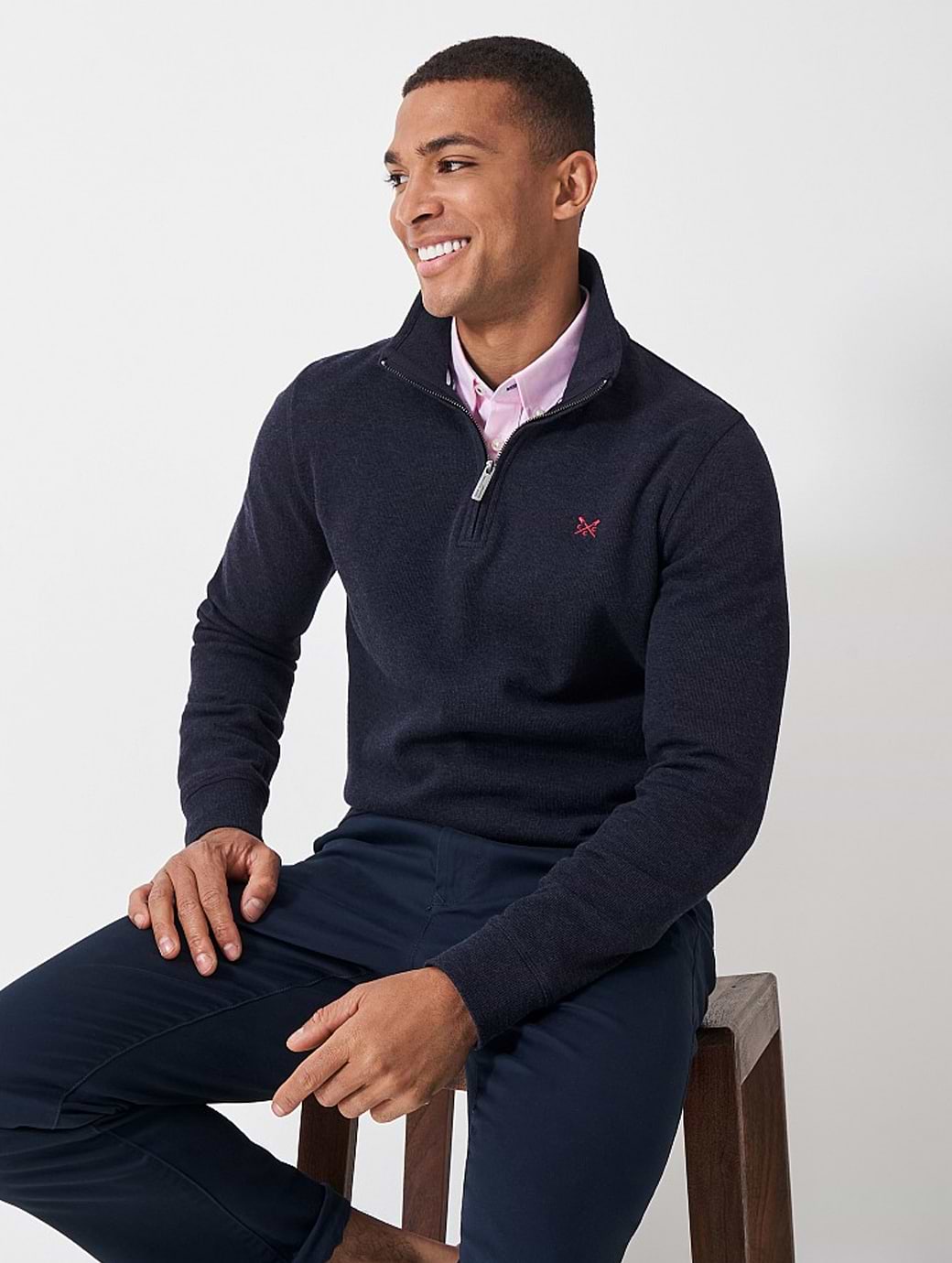 Crew Clothing Men's French Rib 1/2 Zip Heritage Dark Navy
