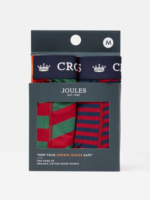 Joules Men's Crown Joules Boxer 2pk Green Stripe Red/Green Stripe