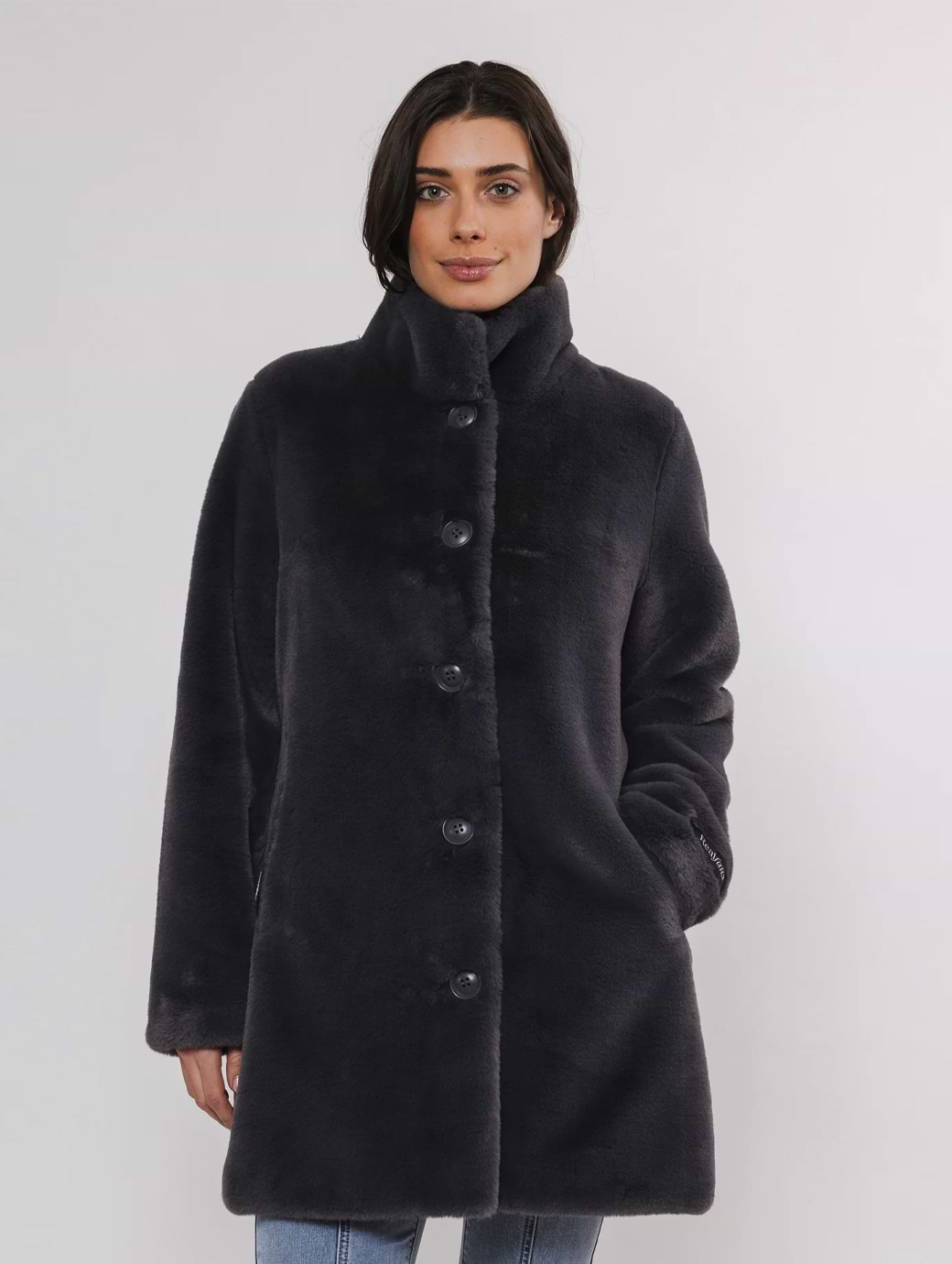 Rino & Pelle | Nonna Single Breasted Fake Fur Coat Graphite