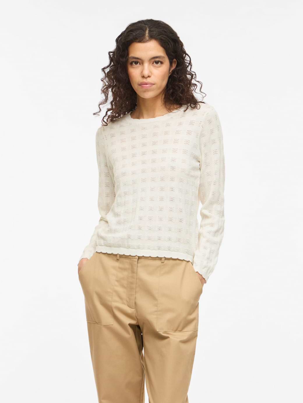 Vila Women's Ambelle Long Sleeve Pointelle Knit Top