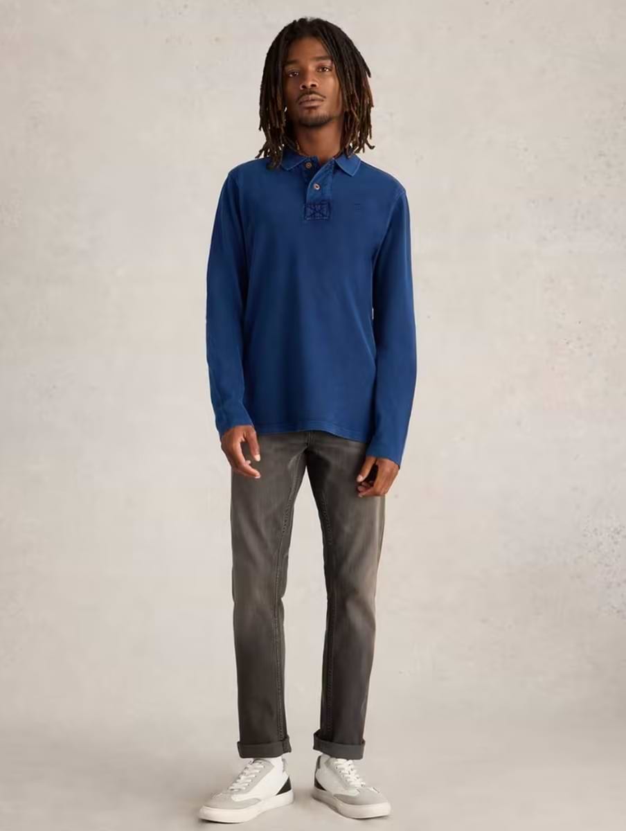 White Stuff Men's Long Sleeve Utility Polo Deep Blue