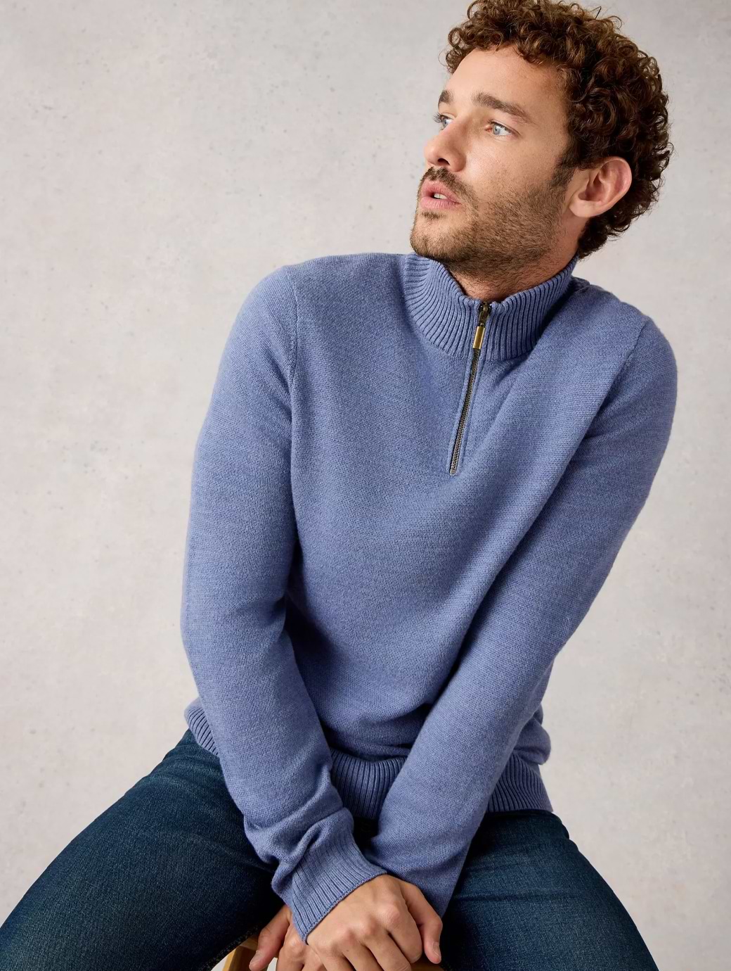 White Stuff Men's Newport Merino Funnel Knit Regular Fit Chamb Blue
