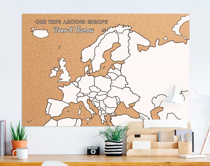 Custom Europe Cork Board Map