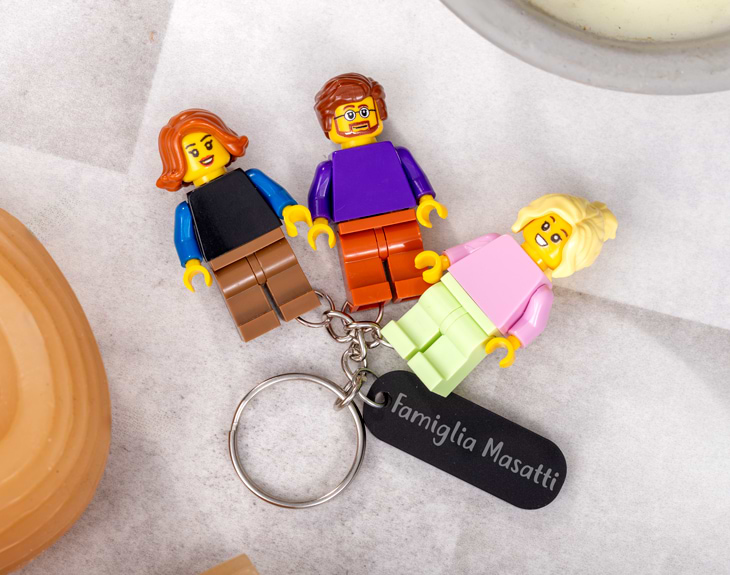 Portachiavi in metacrilato "Famiglia" con minifigure Lego - Made In Gift
