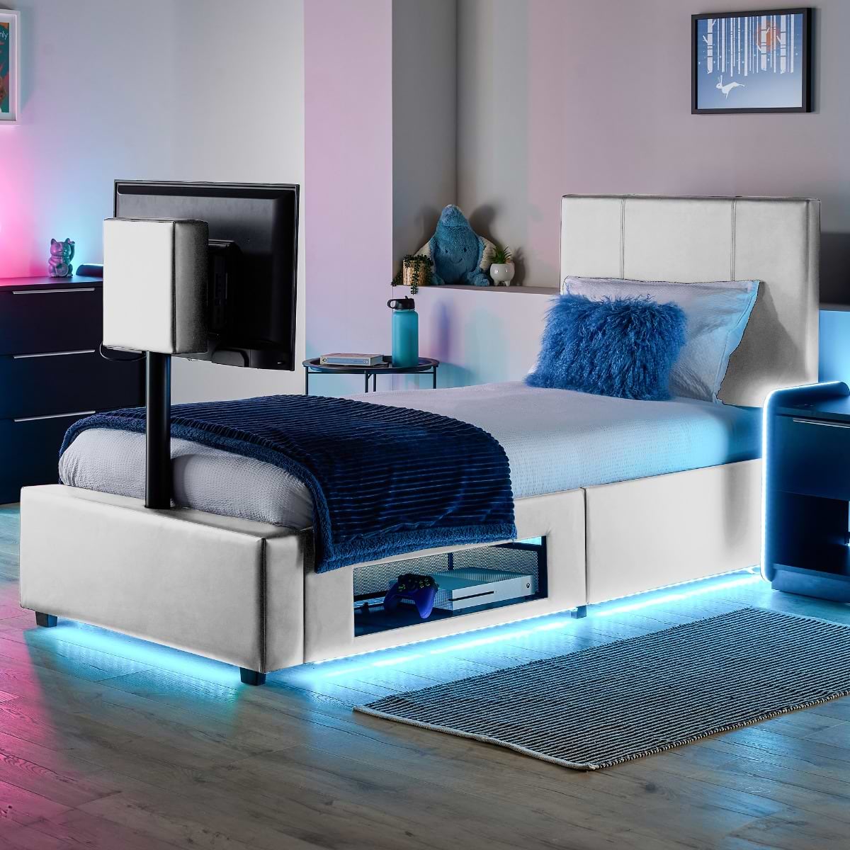 X Rocker Ava Upholstered TV Bed White Single