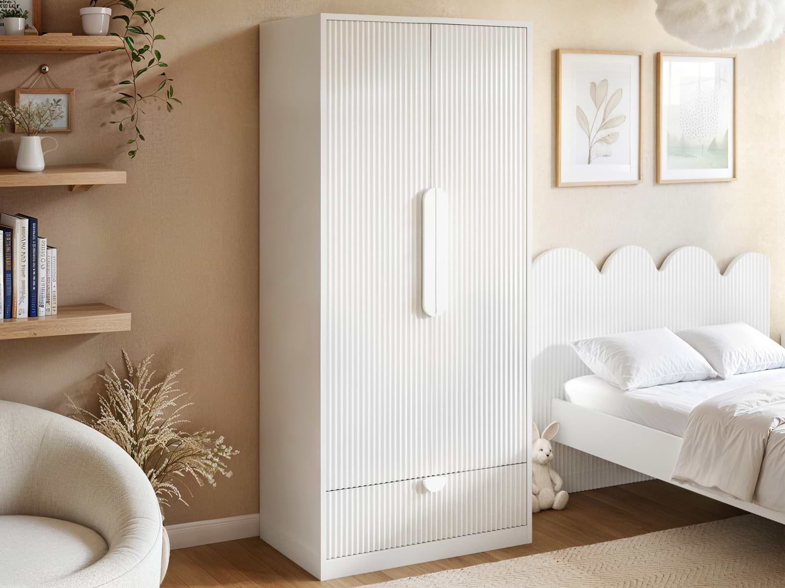 Flair Calista Ribbed Wardrobe 2 Doors with Drawer | Bed King
