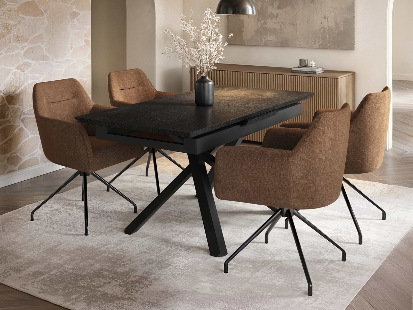 Solace+Co Lexi & Isla Dining Set - Extendable Table with 4 C