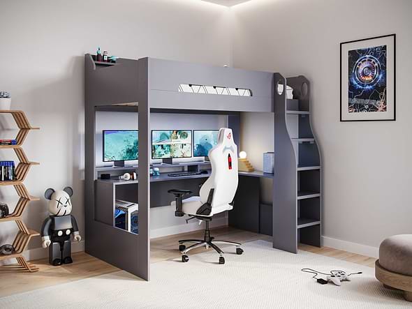 single bed with workstation