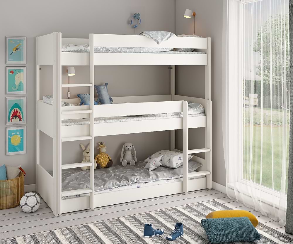 Noomi White Triple Stak Solid Wood Bunk Bed (FSC Certified)