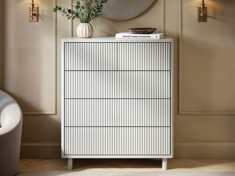 Solace+Co Velmor Ribbed Chest of 5 Drawers | Bed Kingdom