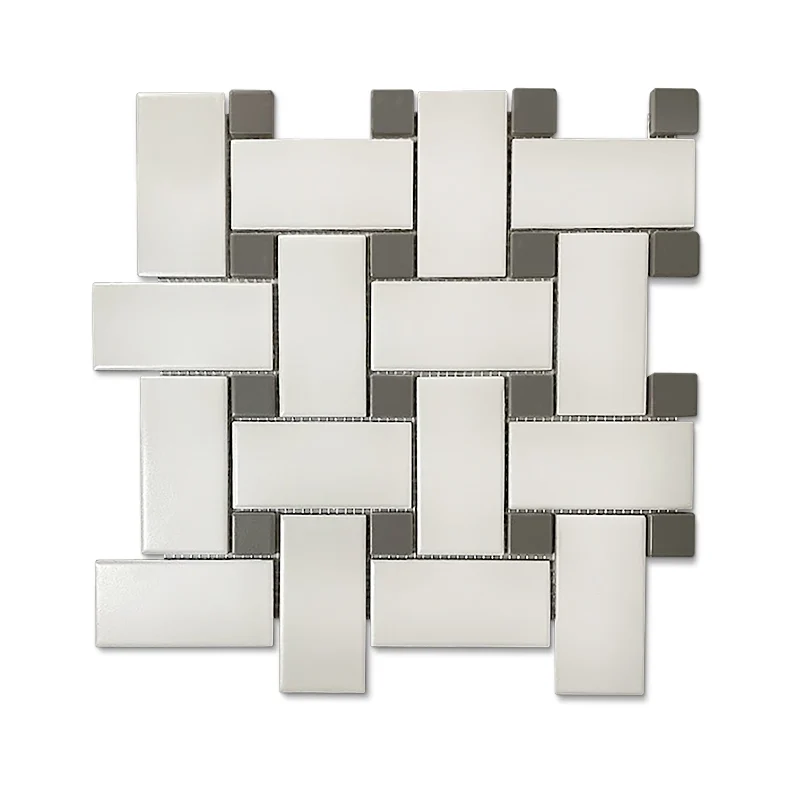 White and Grey Basketweave 12x12 Matte Porcelain Mosaic