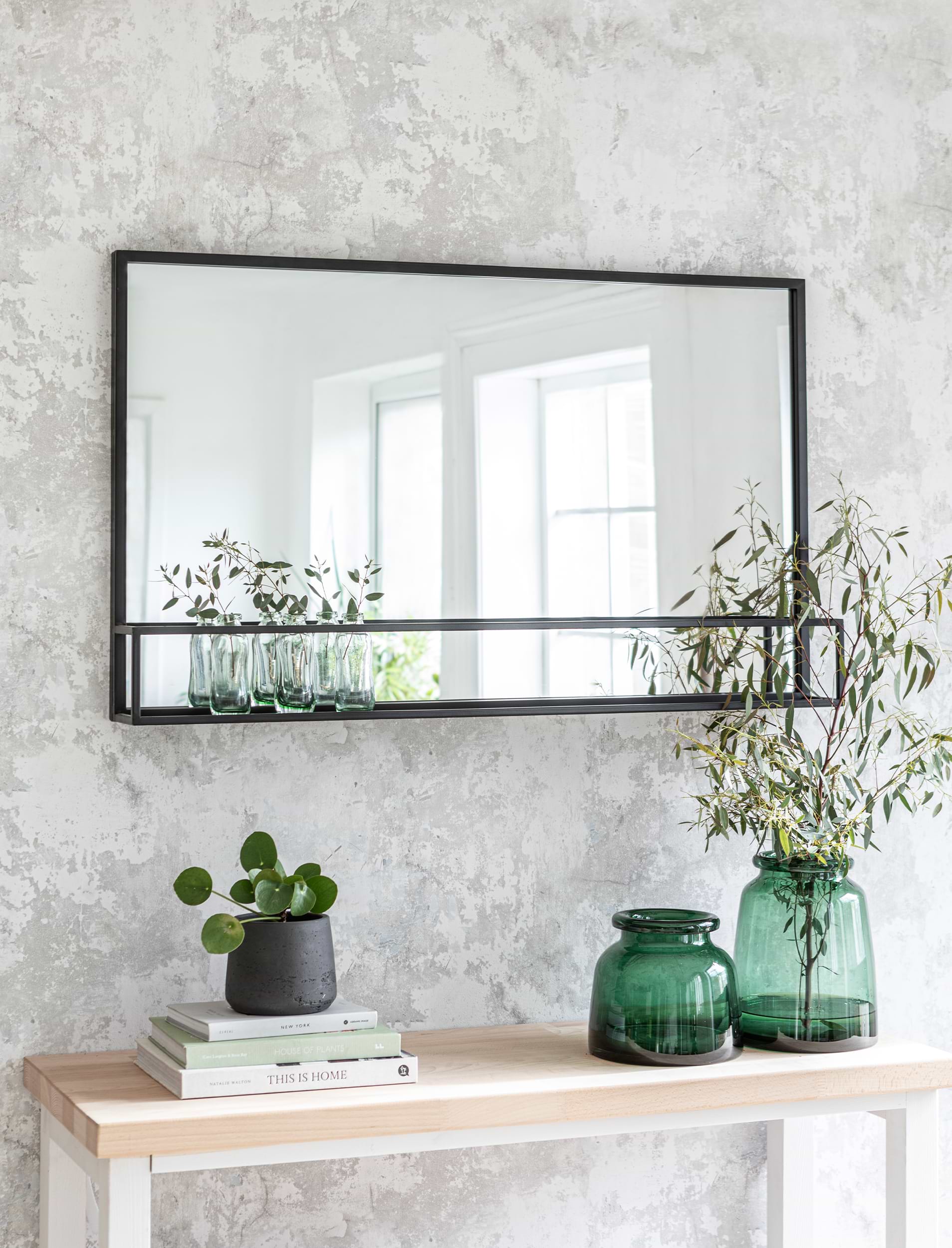 Sapperton Mirror With Shelf 60x1000cm - Iron, Black