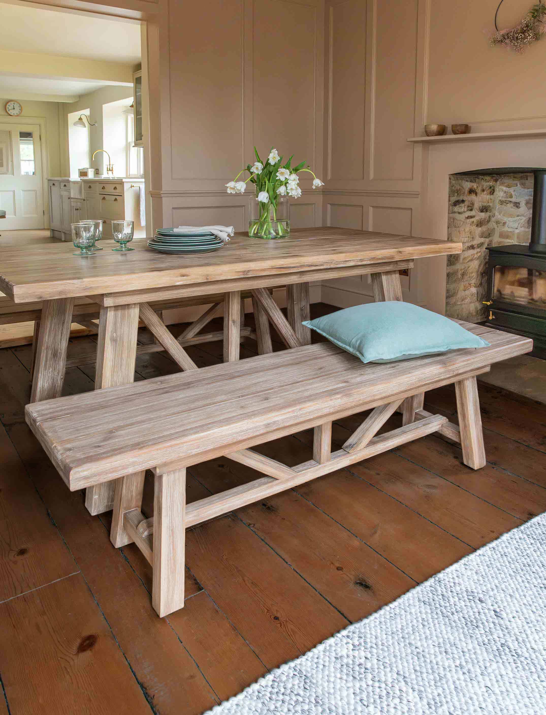 Chilford Solid Wood Table & Bench Set Small | Garden Trading