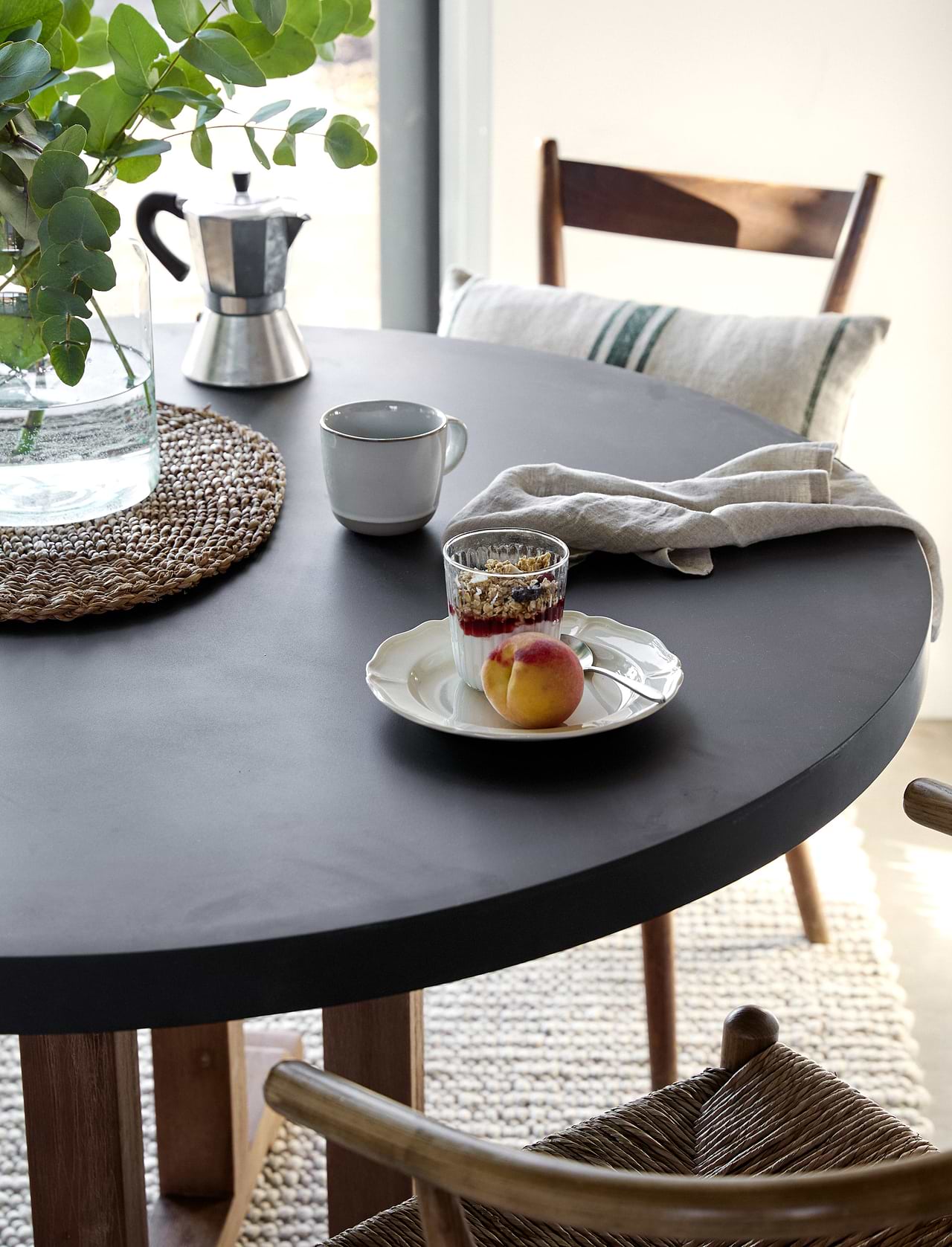 Burcot Round Dining Table Slate Grey - Acacia Wood & Polystone