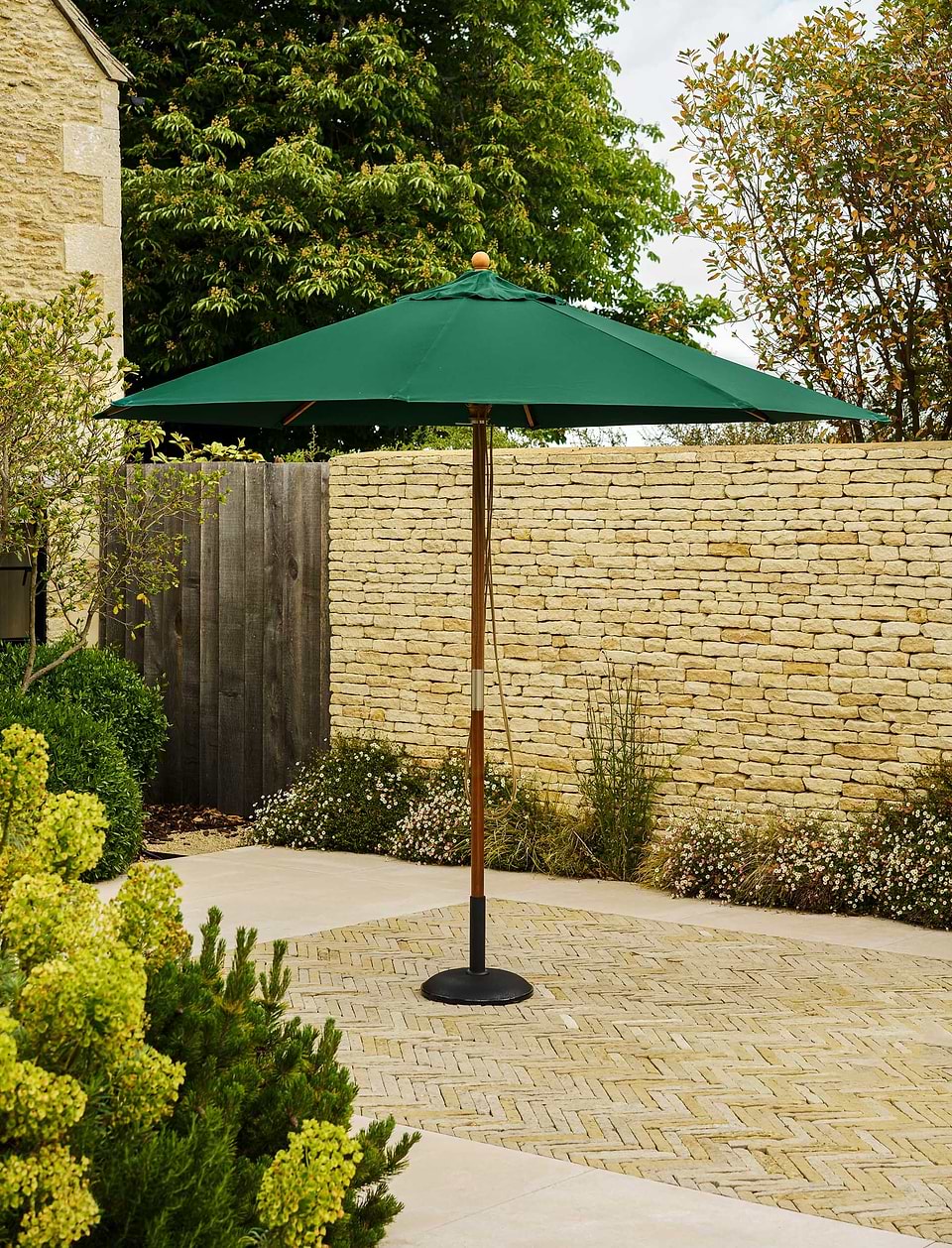 Parasol Solid Wood 3m Green | Garden Trading