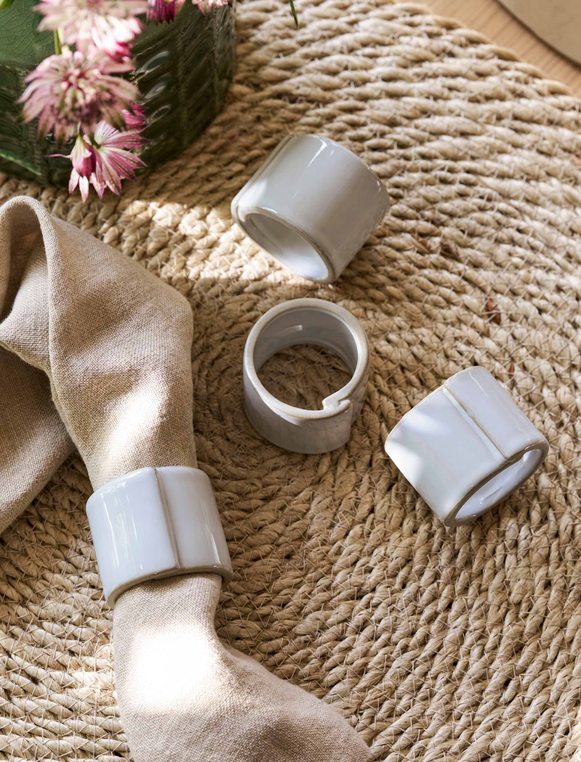 Ithaca Napkin Rings - Stoneware, White, Set of 4