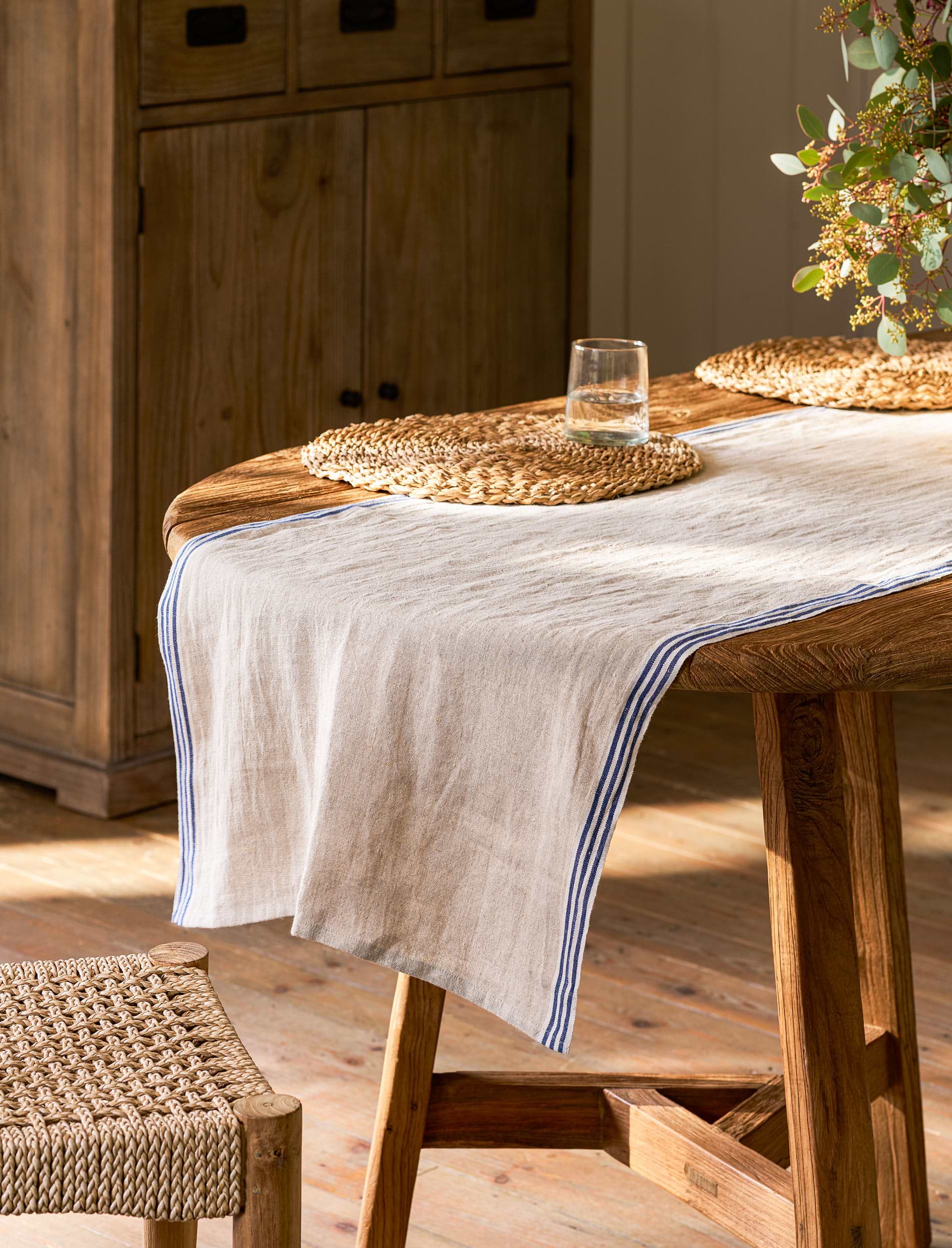 Hanstone Stripe Edge Runner 45X250cm - Linen & Cotton, Ink