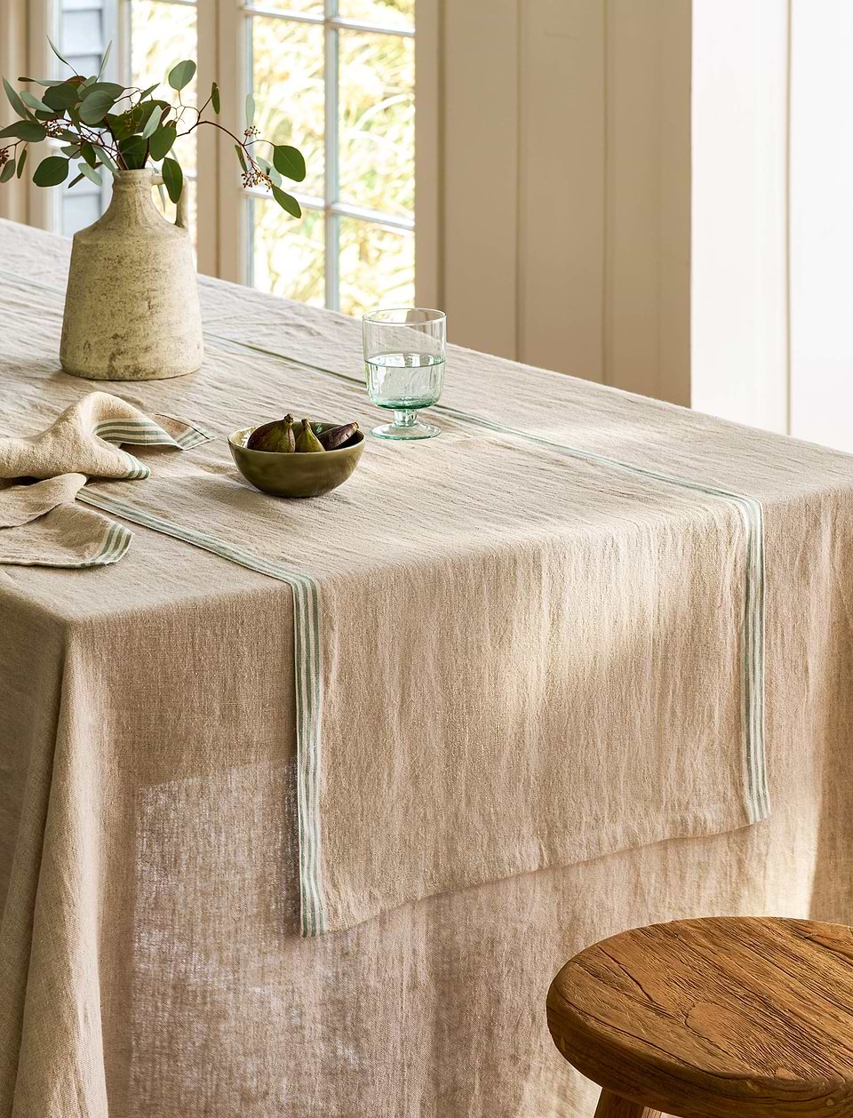Hanstone Stripe Edge Runner 45X250cm Rosemary - Linen & Cotton