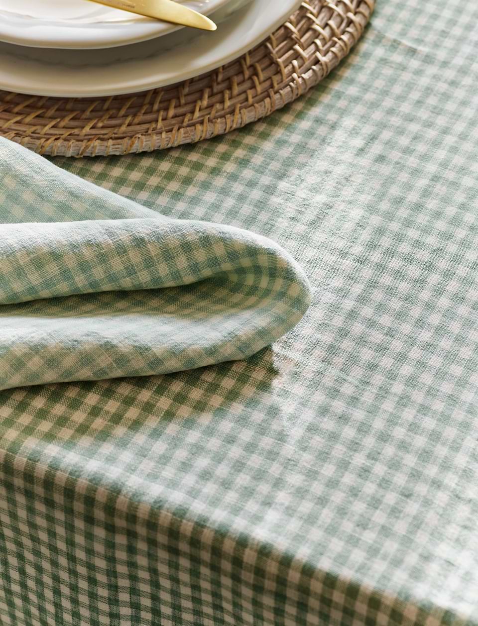 Oaksey Checked Runner 36X250cm - Linen, Rosemary