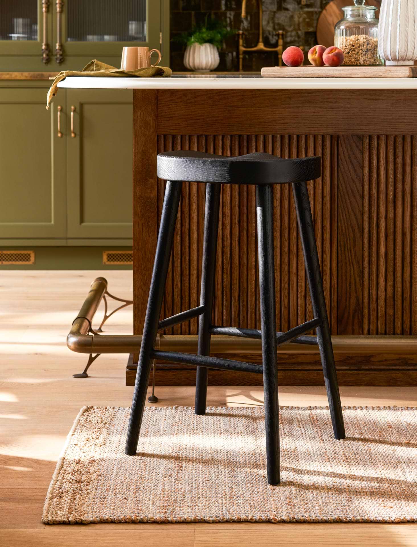 Lilley Bar Stool - Elm Wood, Black | Garden Trading