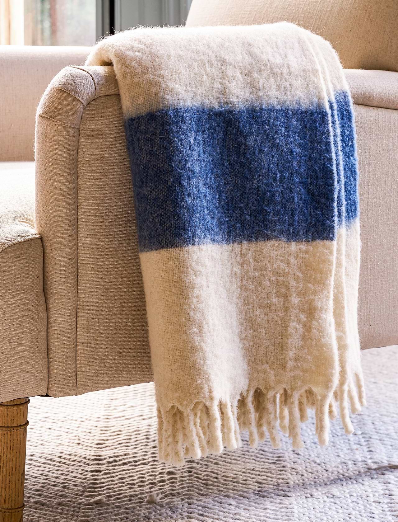 Leigh Wide Stripe Throw - Wool, Cove Blue | Garden Trading