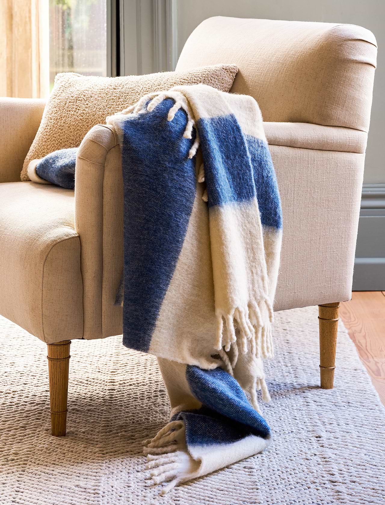 Leigh Wide Stripe Throw - Wool, Cove Blue | Garden Trading