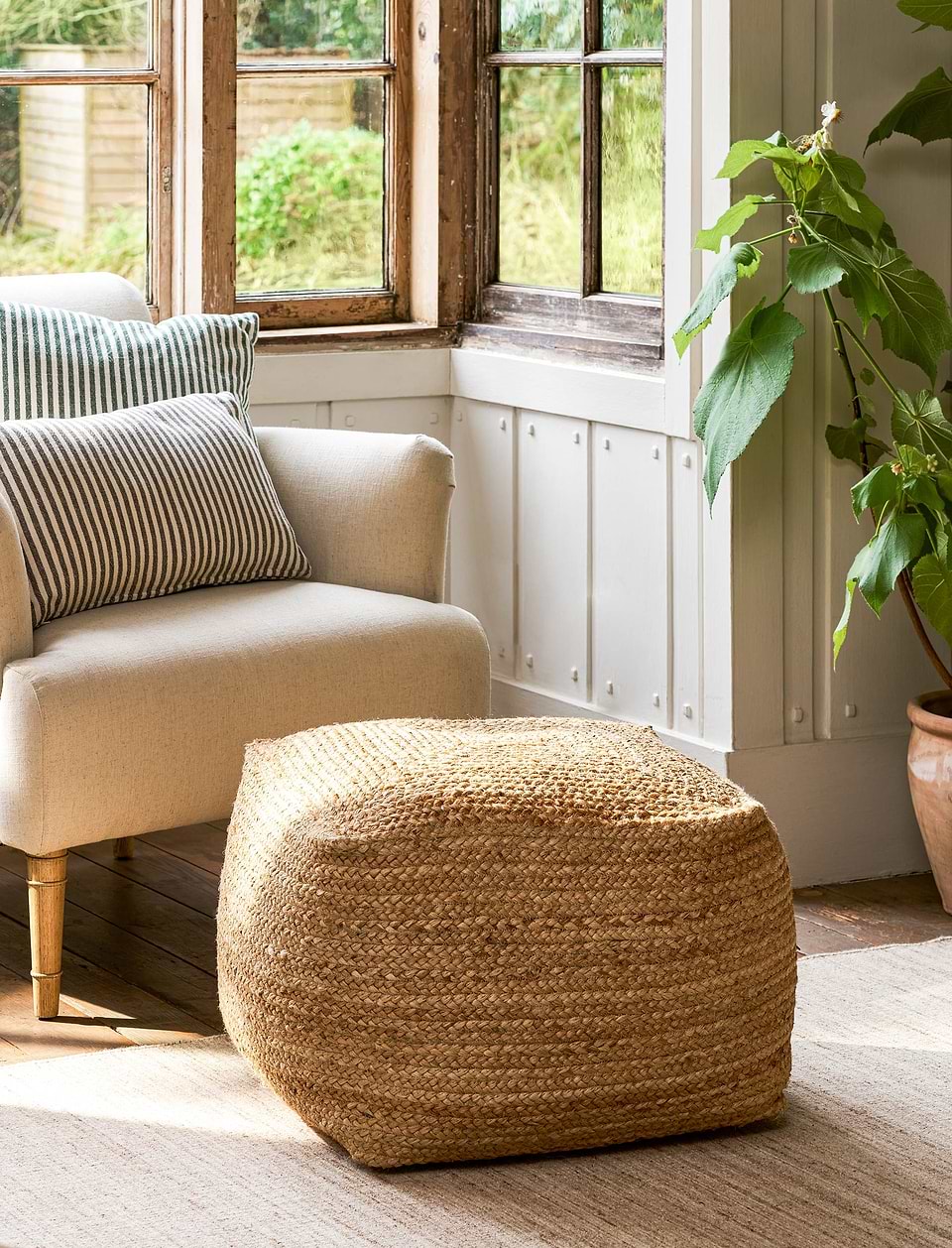 Cerney Jute Square Foot Stool Natural | Garden Trading