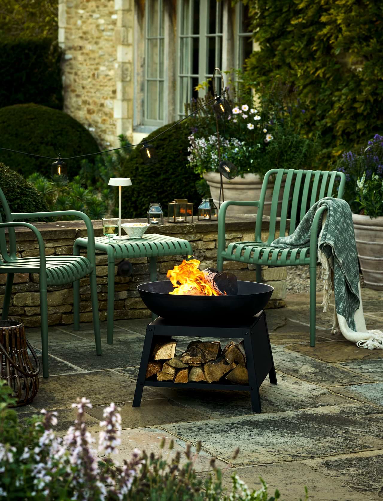 Sarsden Fire Pit Bowl & Log Store - Steel, Black