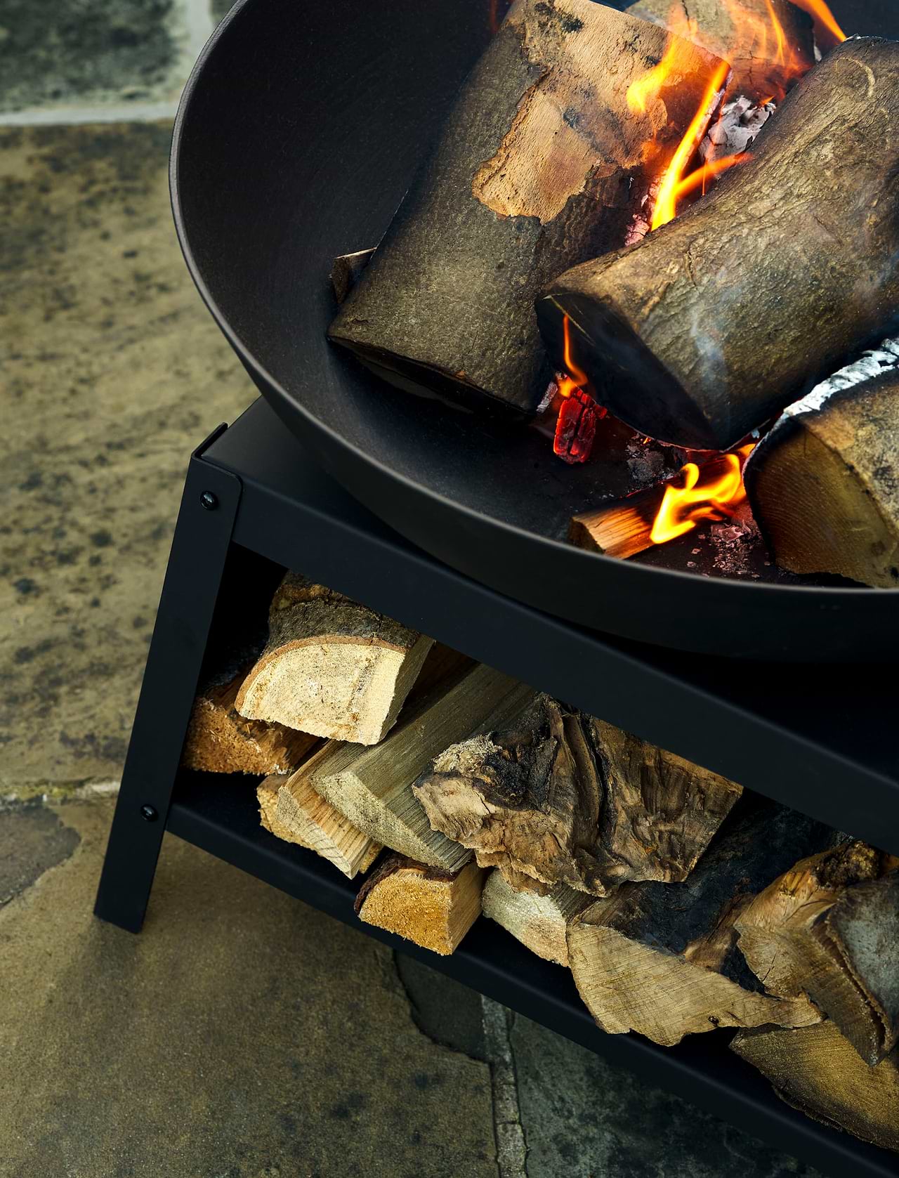 Sarsden Fire Pit Bowl & Log Store - Steel, Black