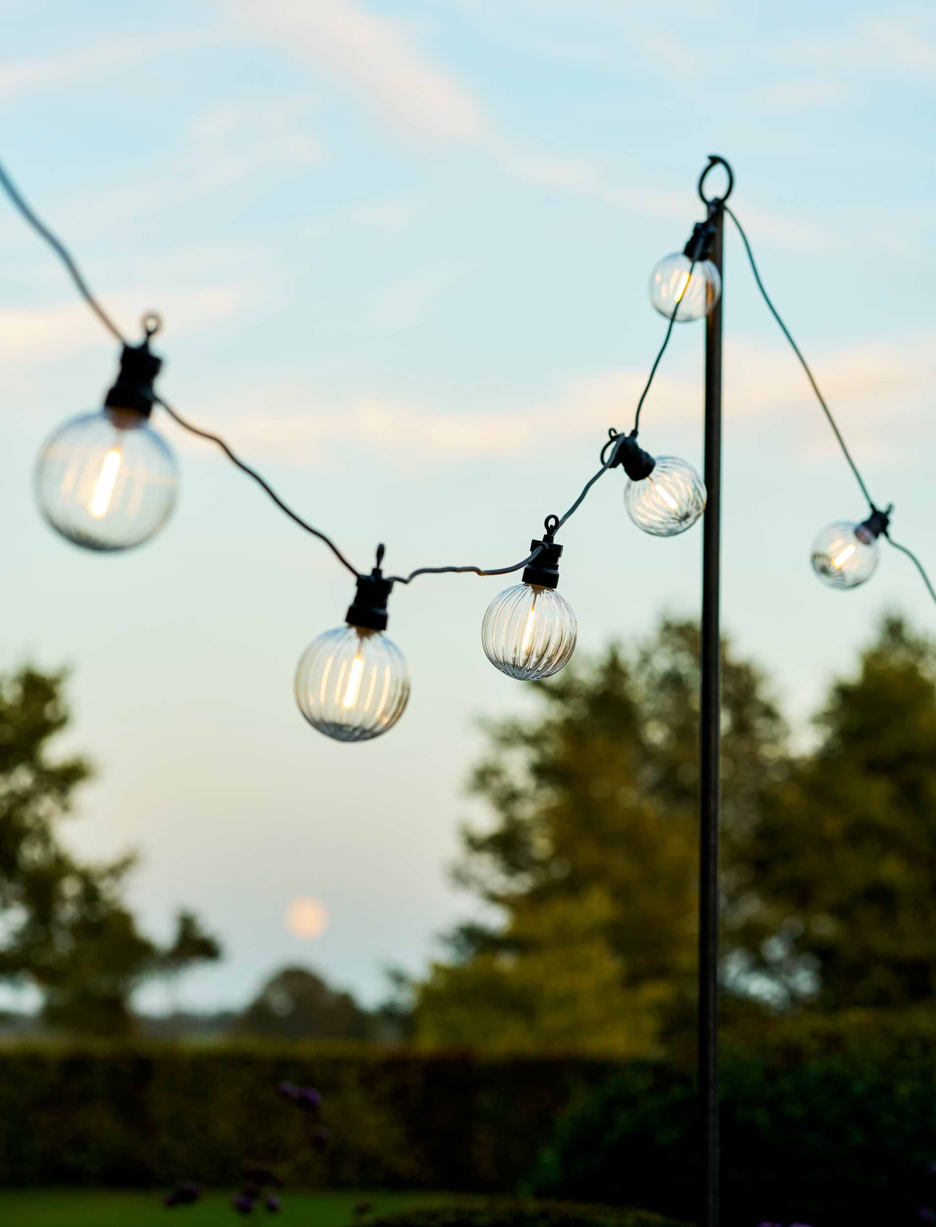 Festoon Ribbed Round Lights 20 Bulbs Black | Garden Trading