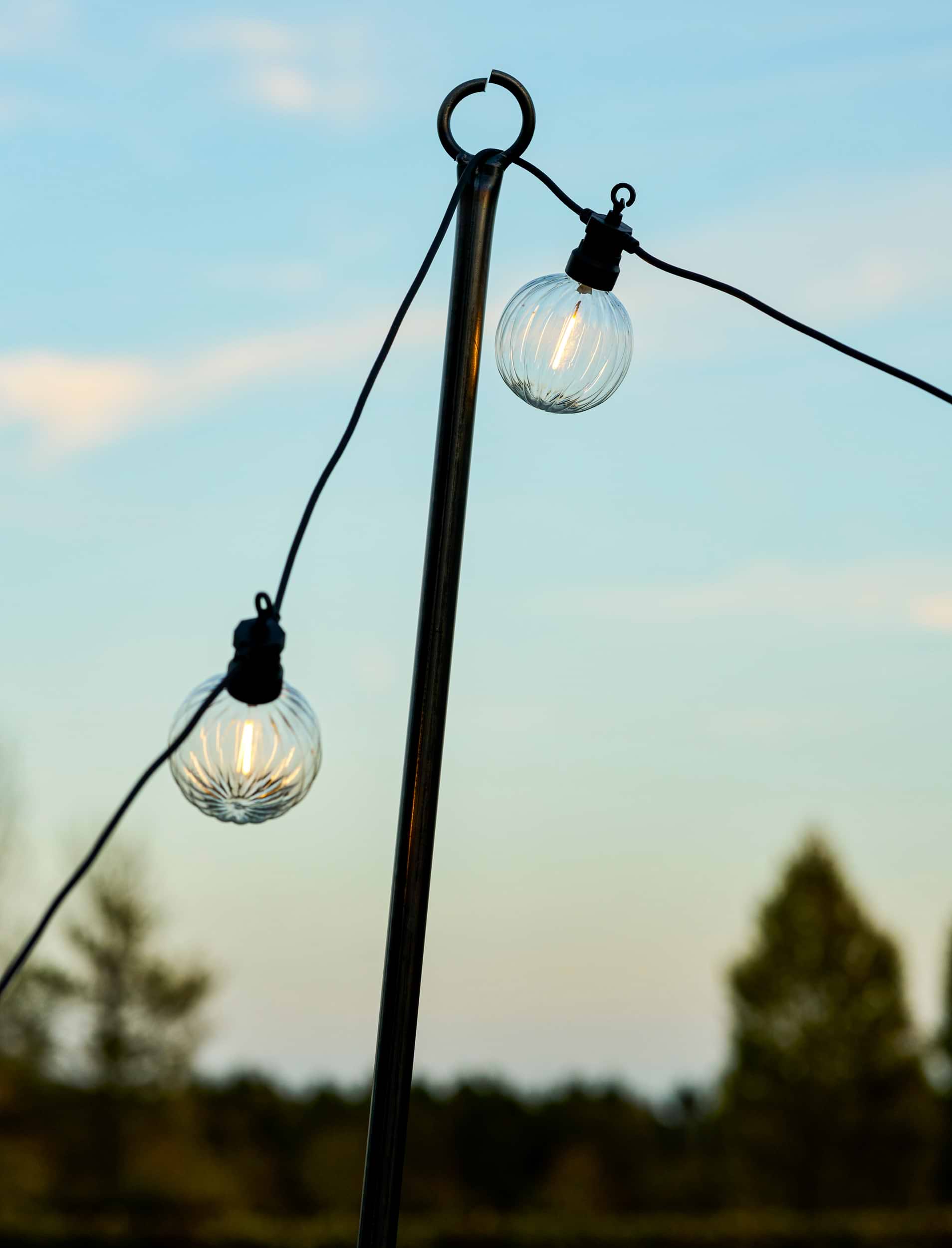 Festoon Ribbed Round Lights 20 Bulbs Black | Garden Trading