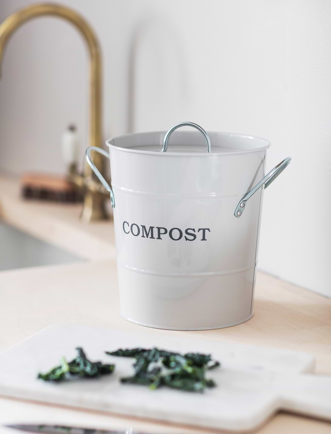 Original Compost Bucket 3.5L - Powder Coated Steel, Chalk