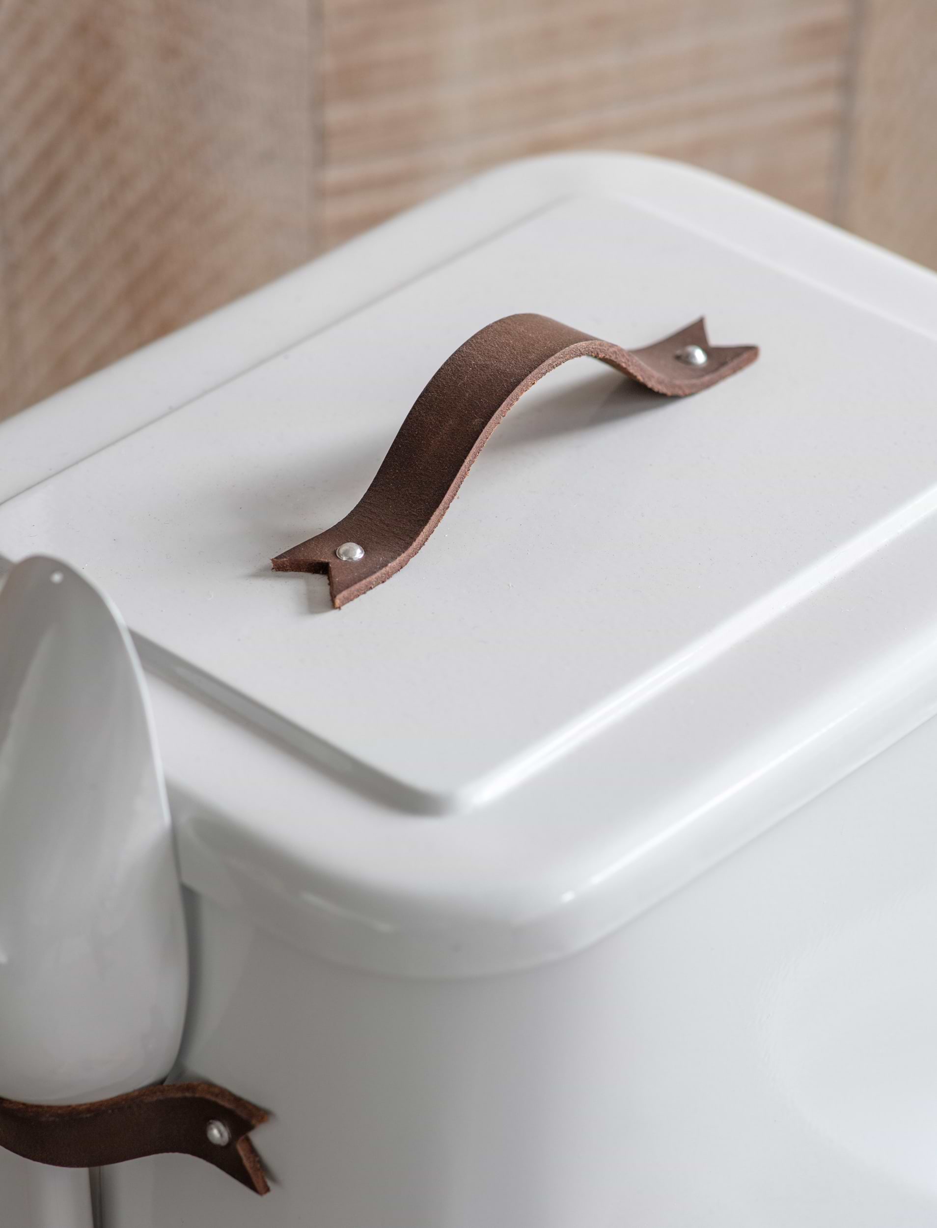 Stowell Pet Bin With Leather Handle - Steel, Chalk, Medium